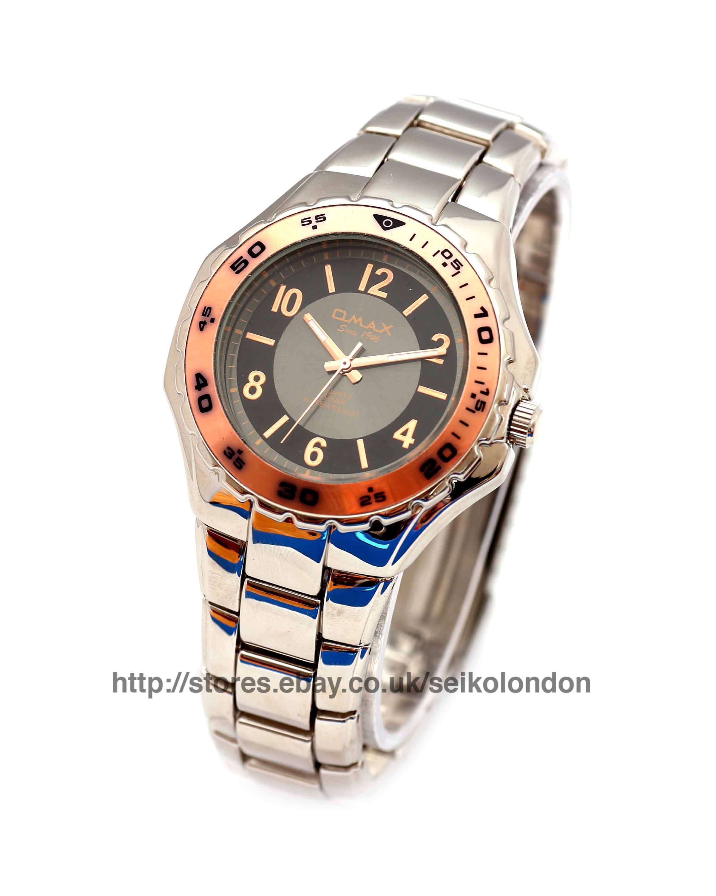Omax Gents Divers Style 50M Black Dial Watch, Silver Finish, Seiko ...